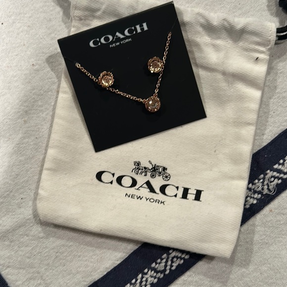 Coach | Jewelry | Coach Rose Gold Tea Rose Earrings Necklace Set | Poshmark